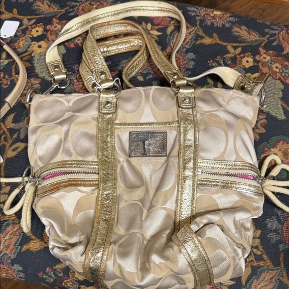 Coach | Bags | Coach Metallic Gold And Cream Shoulder Bag | Poshmark